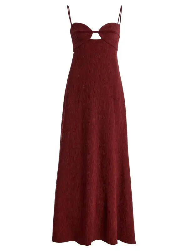 Johanna Ortiz Textured Maxi Dress With Spaghetti Straps And Ruffled Hem - Red