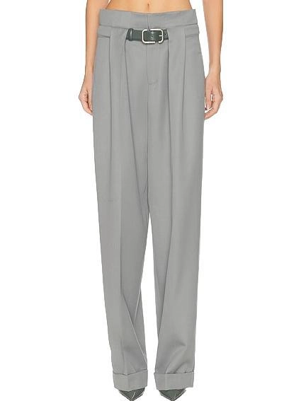 Attico Long Belted Wool Trousers - Grey