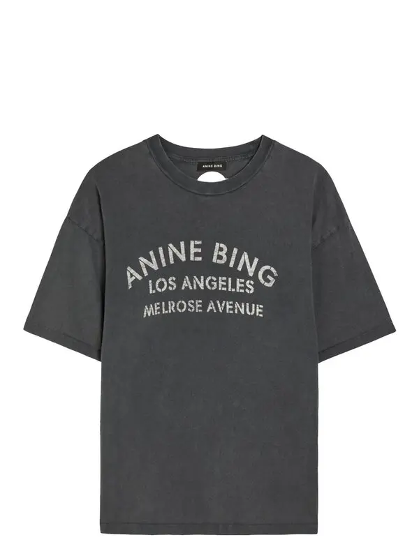 ANINE BING Cade Printed Cotton T-shirt - Black