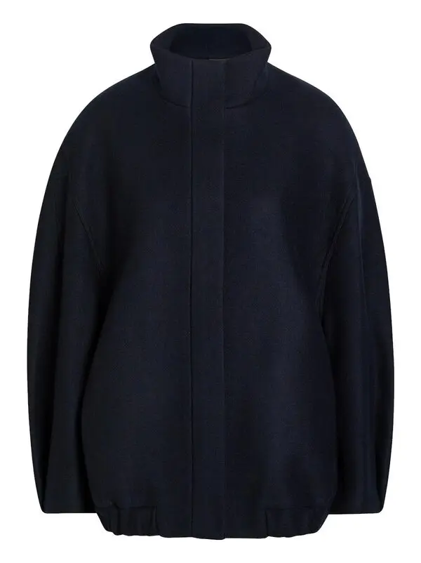 Dries Van Noten High-neck Wool Jacket With Pleated Cuffs - Navy