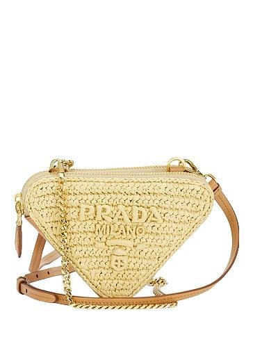 Prada Raffia Mini Triangle Shoulder Bag - Neutral