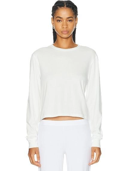 Eterne Cotton Modal Long Sleeve Boxy Tee - Ivory