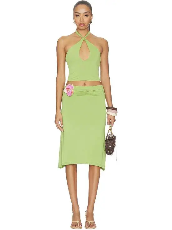 MORE TO COME Everlane Halterneck Midi Skirt Set - Green