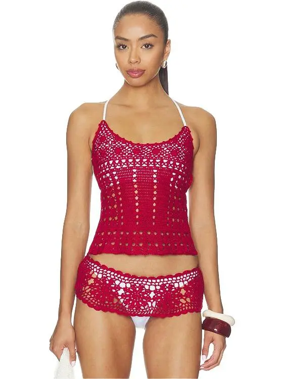 Frankies Bikinis Nari Crochet Top - Red