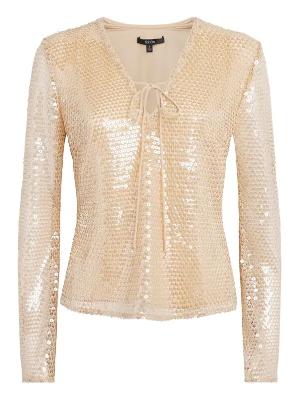 TOCCIN Sequinned Zuri Blouse - Beige