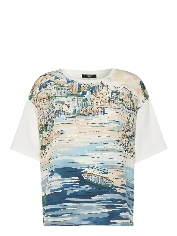 Max Mara Stretch-cotton Silk-trim Printed T-shirt - Turquoise