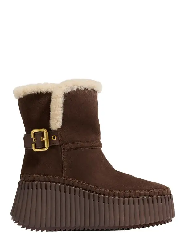 Chloé Buckled Suede Boots - Sharp Brown