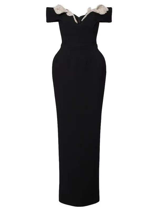 Rachel Gilbert Oscar Off-shoulder Crepe Corset Gown - Black