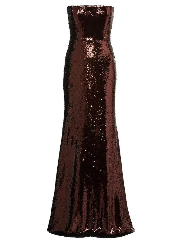 Alex Perry Sequined Bustier Gown - Brown