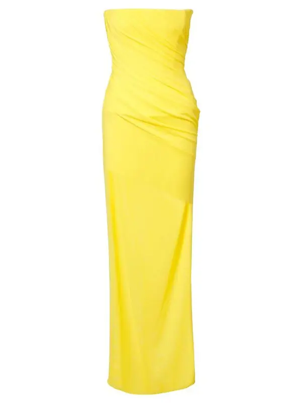 Alex Perry Ruched Mesh Bustier Gown - Yellow