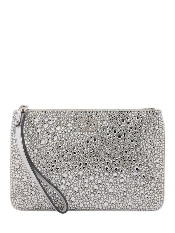 Valentino Garavani Vlogo Swarovski®-embellished Leather Pouch - Silver