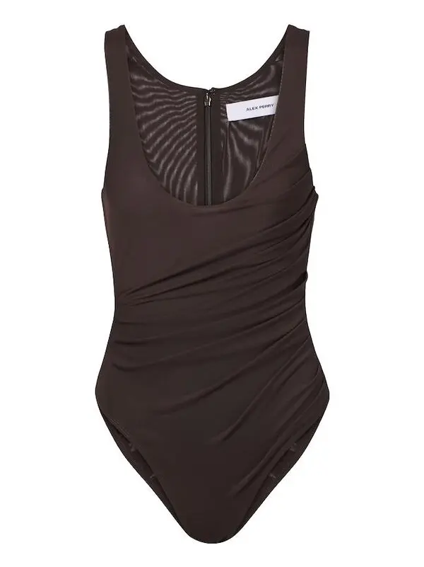 Alex Perry Gathered Mesh Bodysuit In Smoke - Brown