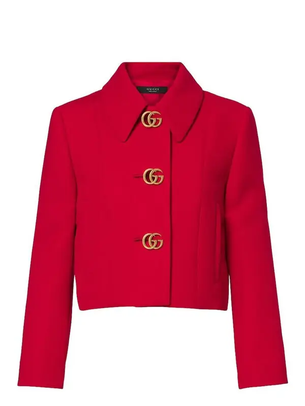 Gucci Double G Cropped Wool Crepe Jacket - Red
