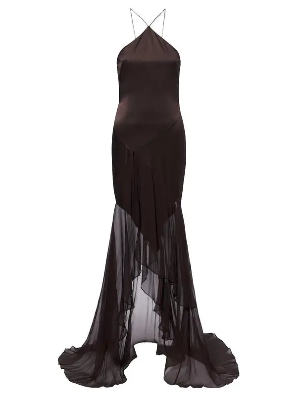 Alex Perry Halterneck Silk Gown In Cacao - Brown
