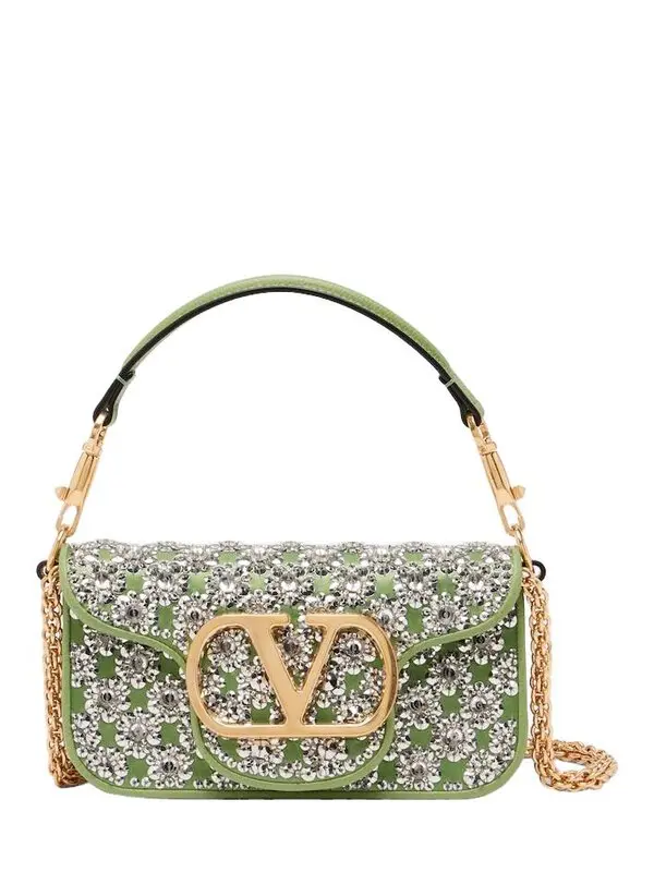 Valentino Garavani Loco Small Embellished Satin Shoulder Bag - Green