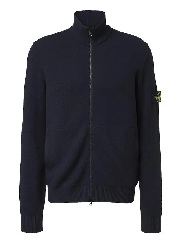 Stone Island Compass Badge Virgin Wool Zip-up Cardigan - Blue