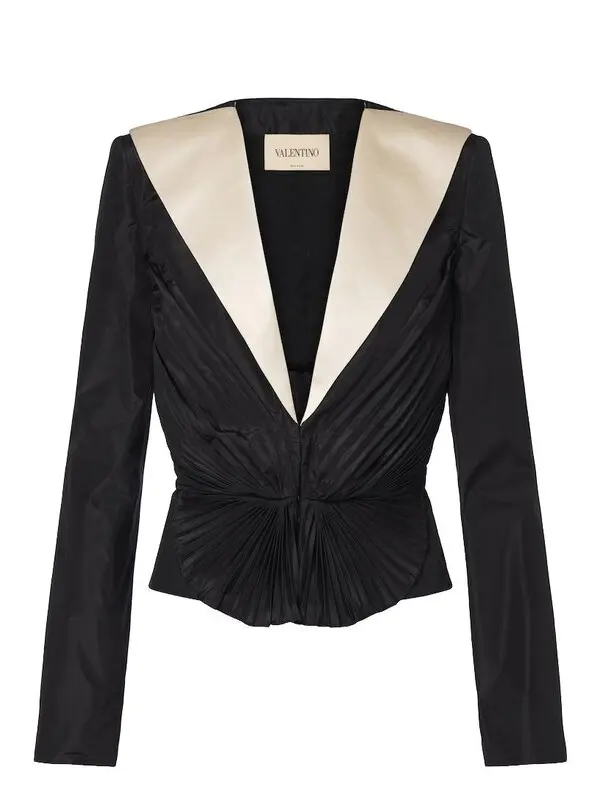 Valentino Garavani Plissé Silk Taffeta Blazer - Black