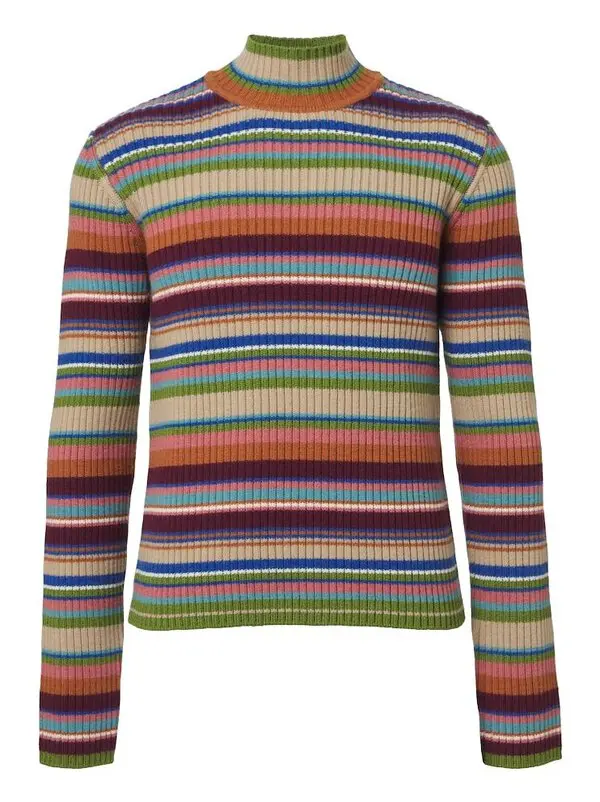 Dries Van Noten Ribbed-knit Striped Wool Mockneck Sweater - Multicoloured