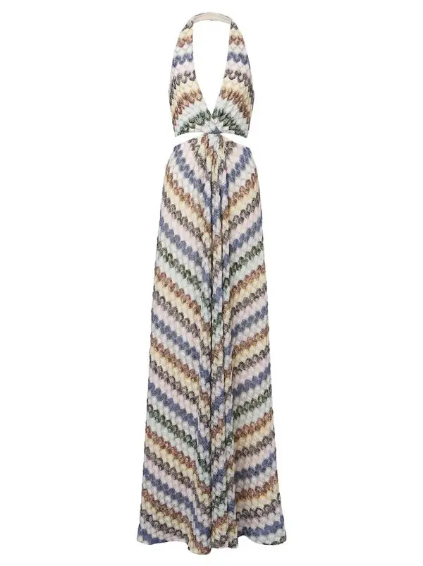 Missoni Cutout Halterneck Lame Maxi Dress - Multicoloured