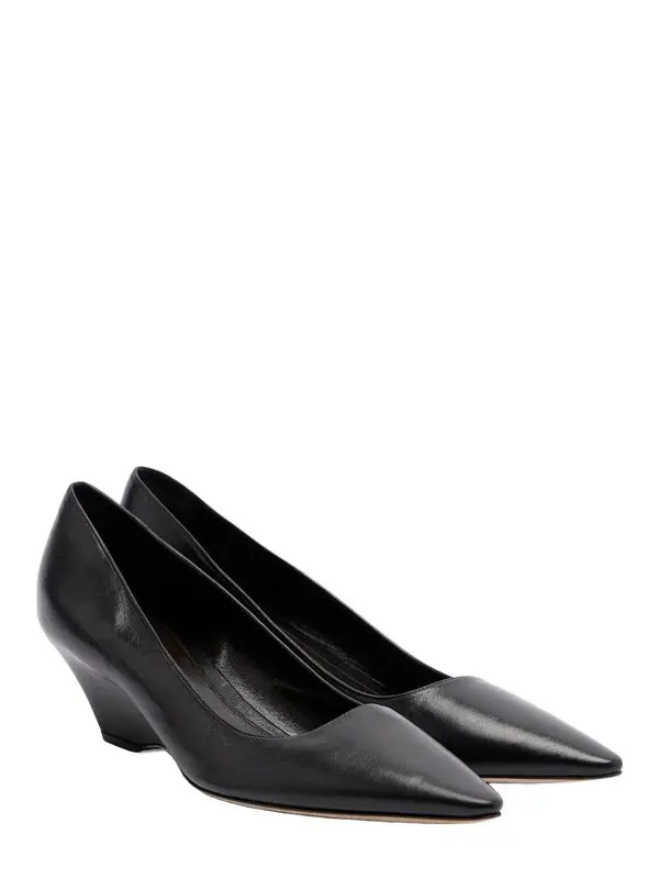 THE ROW Liisa Leather Wedges - Black