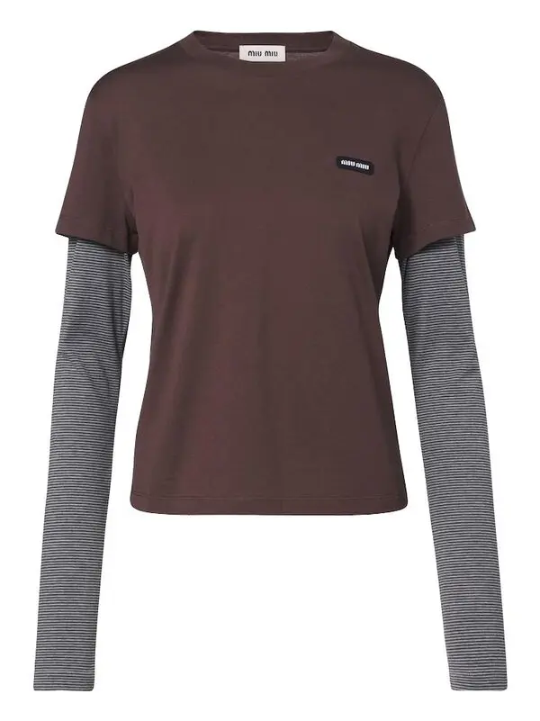 Miu Miu Layered Cotton Jersey T-shirt - Brown