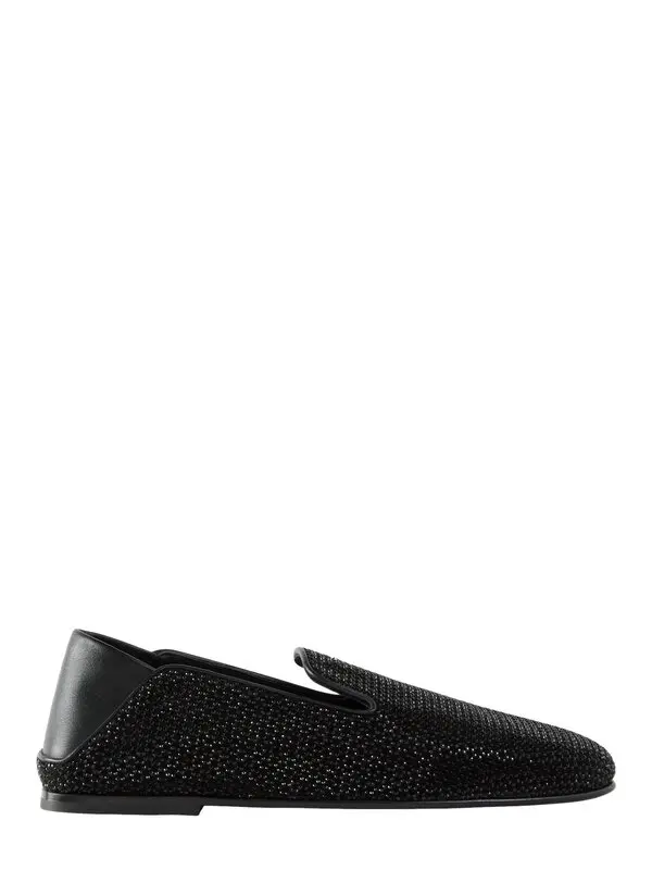 GIUSEPPE ZANOTTI Perforated Suede And Rhinestone Loafer With Nappa Leather Heel - Black