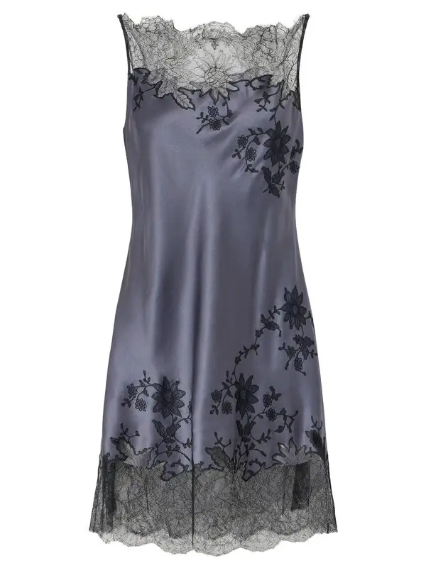 Carine Gilson Lace-embroidered Silk-satin Mini Dress - Gray