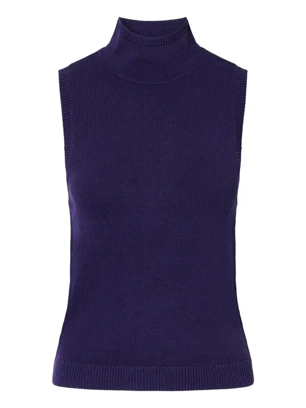 Staud Montclair Knitted Sleeveless Turtleneck Top - Blue