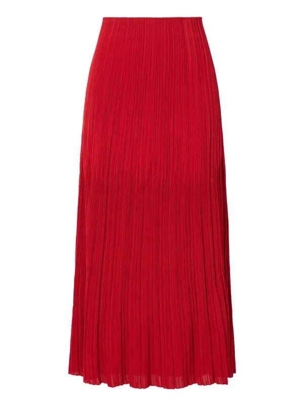 Balmain Plissé-crepe Midi Skirt - Red