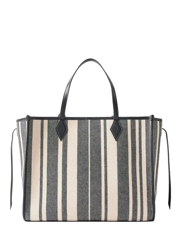 METIER Chameleon 41 Striped Leather-trimmed Canvas Tote - Black