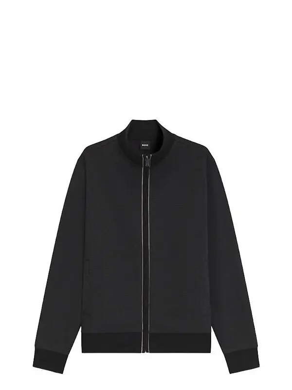 BOSS Funnel-neck Zip-up Cotton Sweatshirt - Black