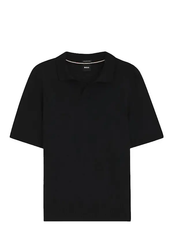 BOSS Short-sleeved Knitted Wool Polo Shirt - Black