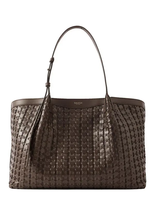 SERAPIAN Secret Mosaico Leather Tote - Brown