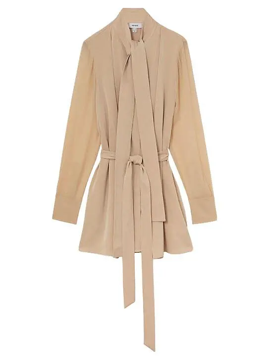 REISS Iman Tie-neck Woven Mini Dress - Cream