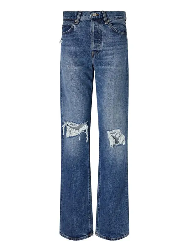 FRAME The Vertical Distressed-detail Straight-leg Jeans - Blue