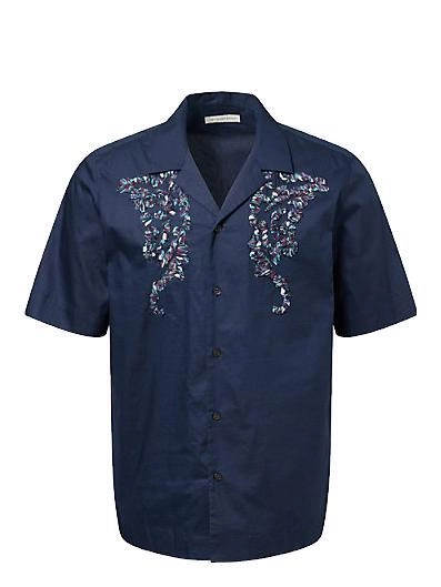 Dries Van Noten Short-sleeve Embroidered Cotton Shirt - Navy