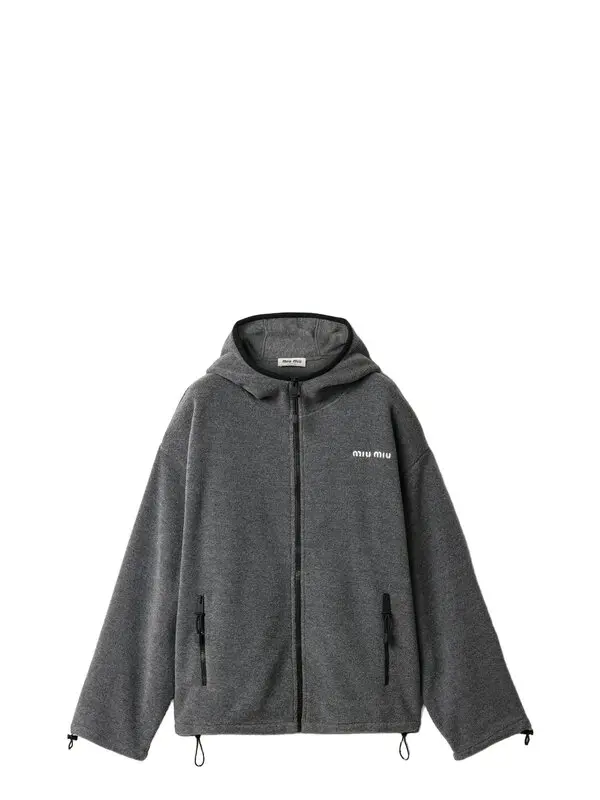 Miu Miu Fleece Zippered Hoodie Jacket - Grey