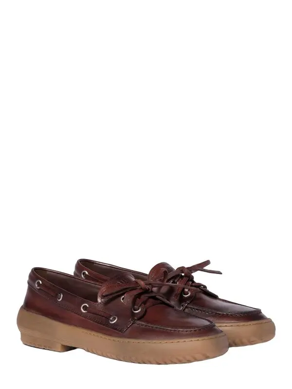 Miu Miu Leather Deck Shoes - Coffee