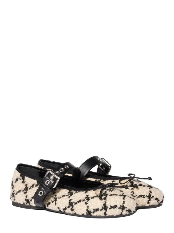 Miu Miu Bouclé Check Ballerinas - Ivory/black