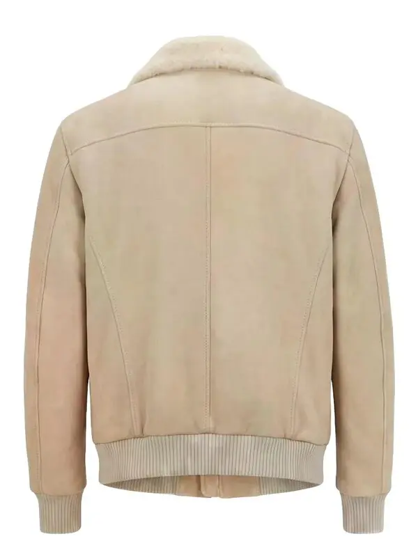BARBA NAPOLI Shearling Collar Leather Bomber Jacket - Neutrals