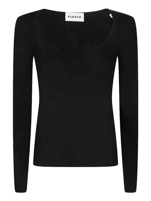 P.a.r.o.s.h Ribbed-knit Scoop-neck Long-sleeve Wool T-shirt - Black