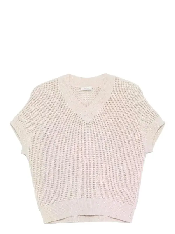 Peserico Sequin Embellished Open-knit V-neck Top - Neutrals