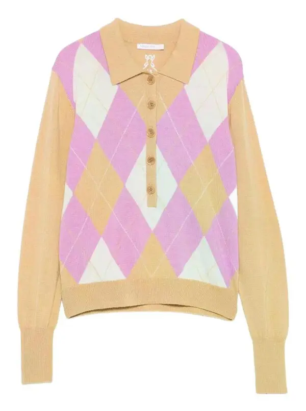 Patrizia Pepe Argyle Wool Polo Shirt - Neutrals