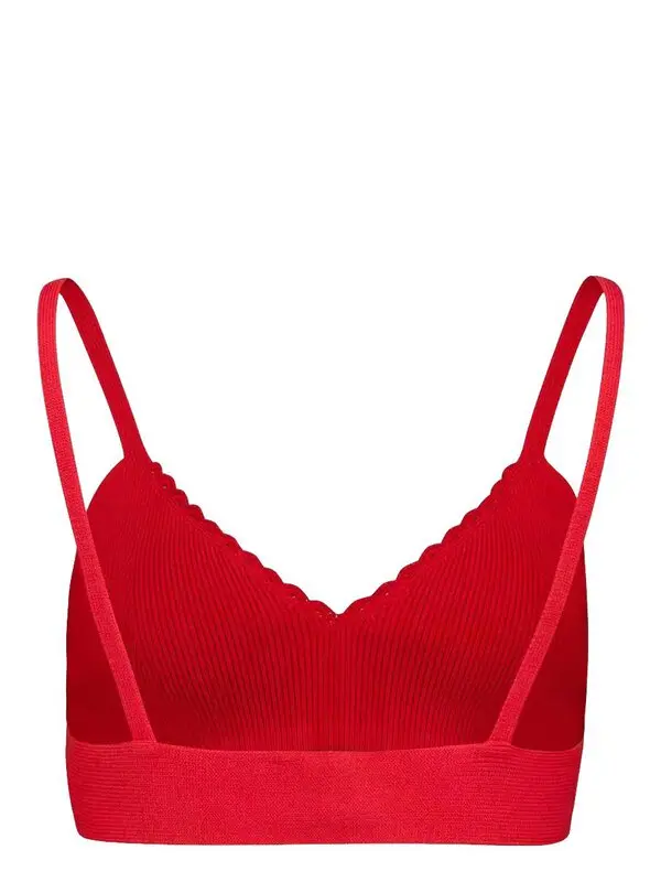 Escvdo Ribbed V-neck Cropped Top - Red
