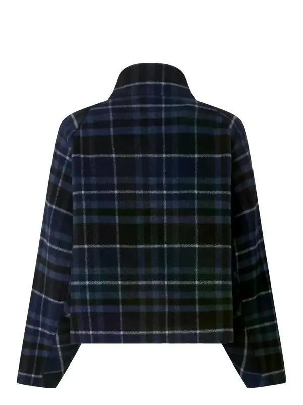 Pinko Cropped Check Pattern High Neck Coat - Blue