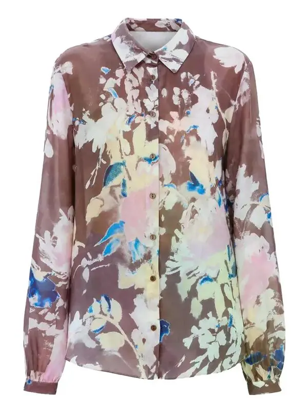 HANITA Floral-print Button-up Shirt - Brown