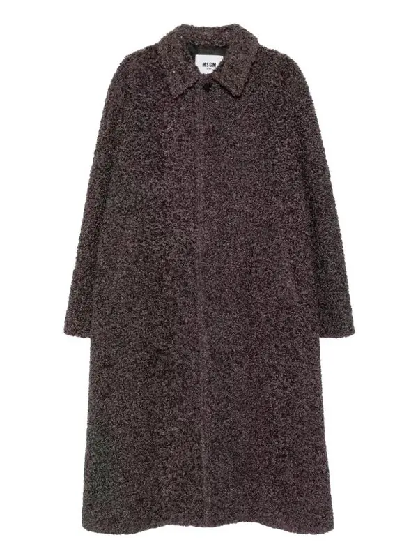 MSGM Bouclé Single-breasted Coat - Brown