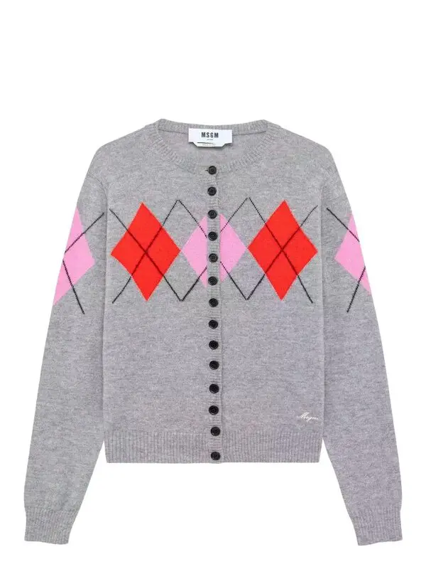 MSGM Argyle-pattern Button-up Cardigan - Grey