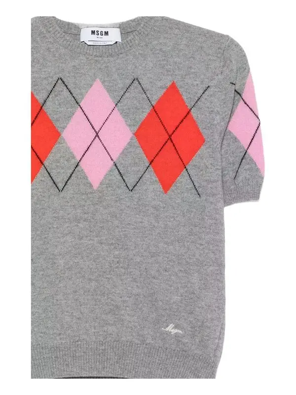 MSGM Argyle Pattern Crew Neck Short Sleeve T-shirt - Grey