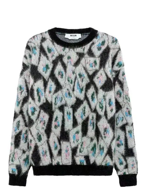 MSGM Geometric-pattern Mohair-blend Sweater - Grey